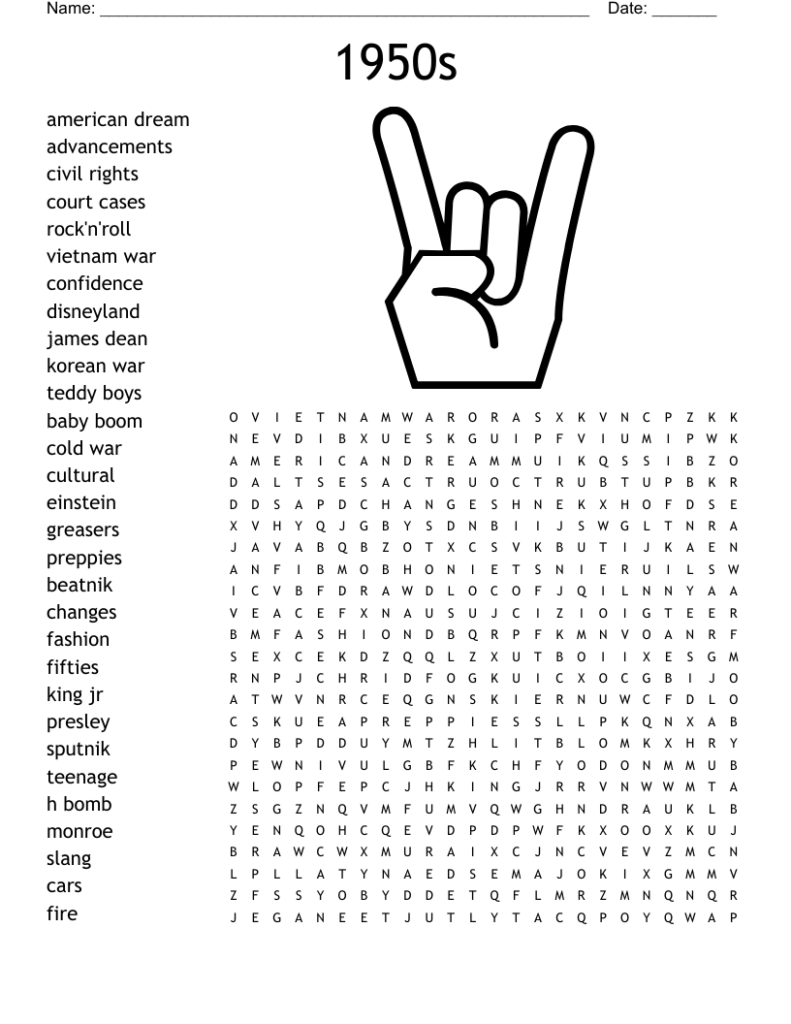 Printable 1950s Word Search - Word Search Printable