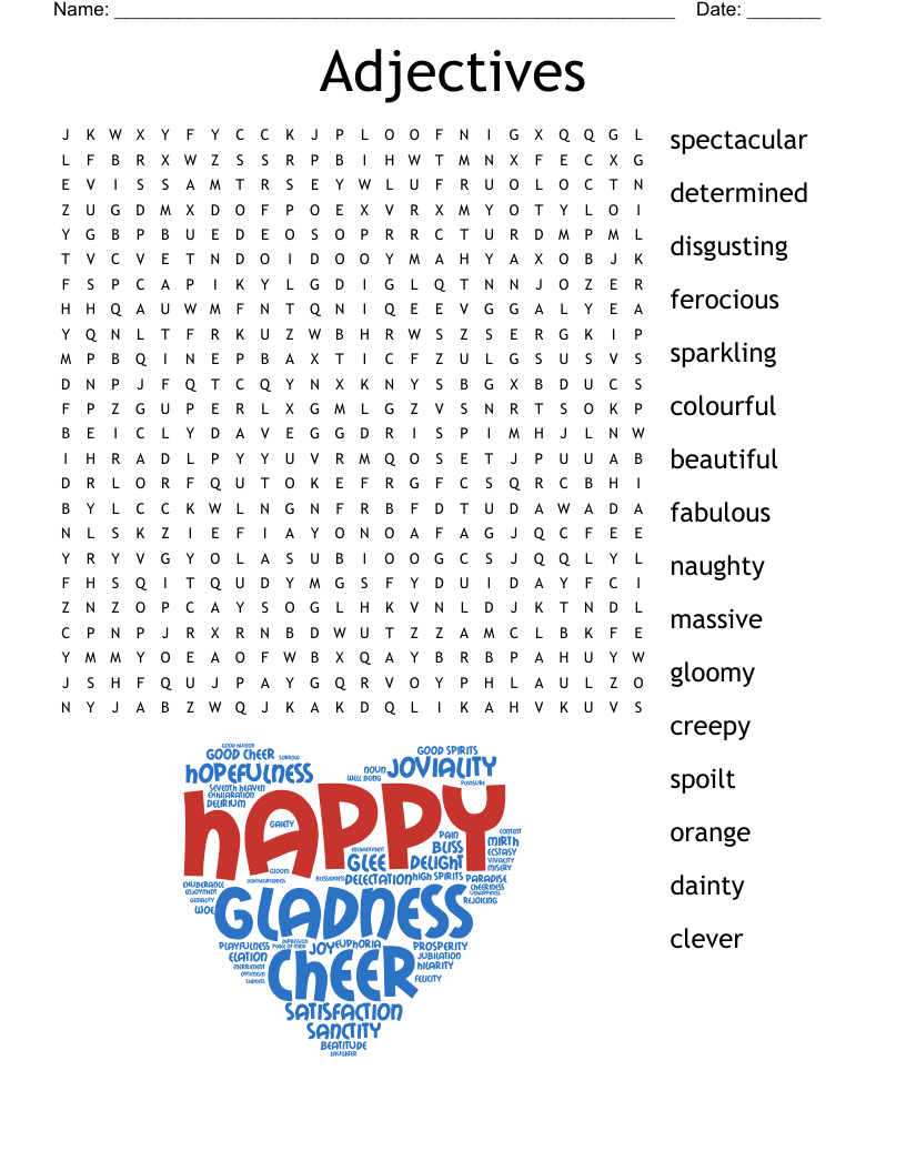 Printable Adjective Word Search - Word Search Printable