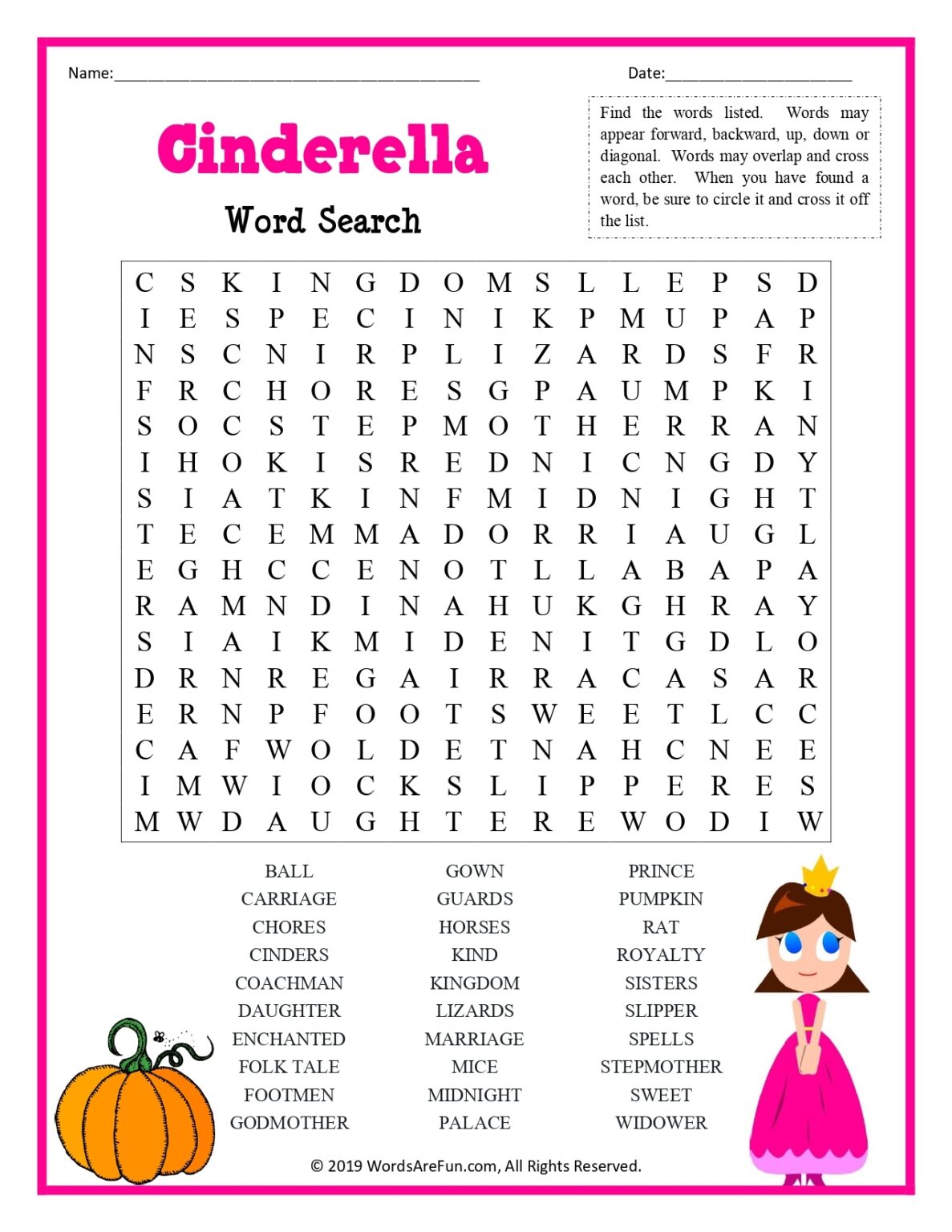 Cinderella Word Search Printable - Word Search Printable