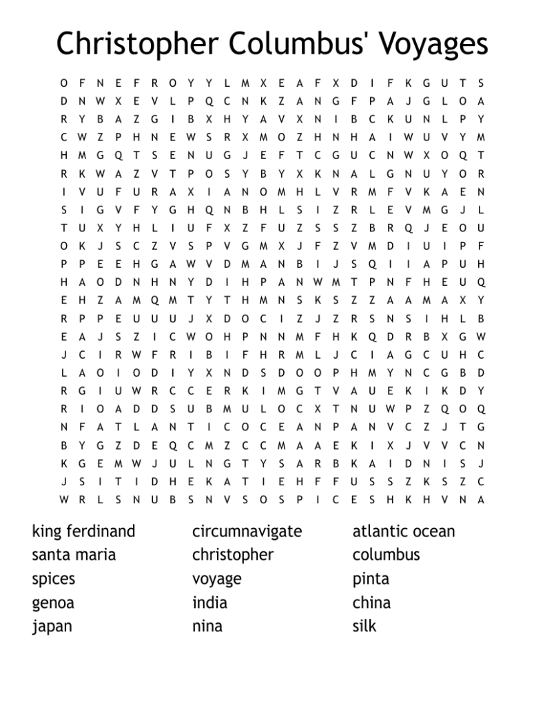 Free Printable Columbus Day Word Search - Word Search Printable
