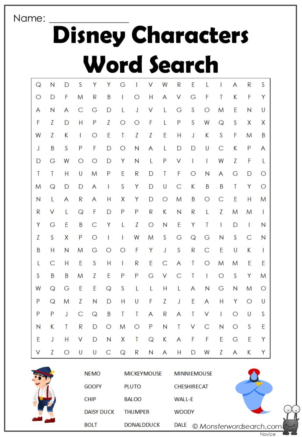 Printable Character Word Search - Word Search Printable