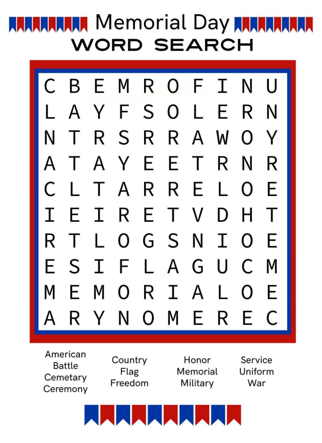 Free Printable Word Search Memorial Day - Word Search Printable