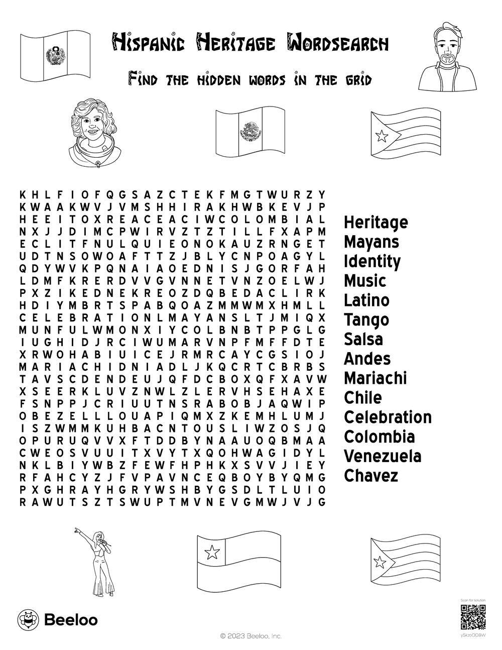 Hispanic Heritage Word Search Free Printable - Word Search Printable