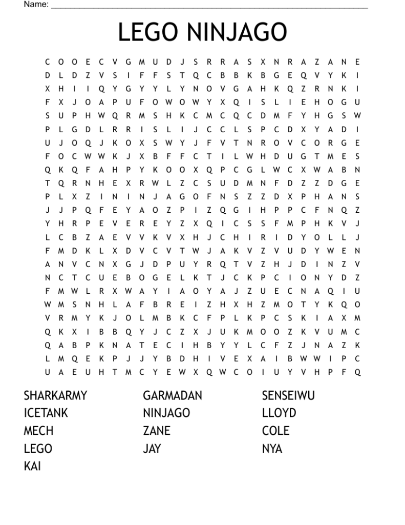 Lego Ninjago Word Search Printable - Word Search Printable
