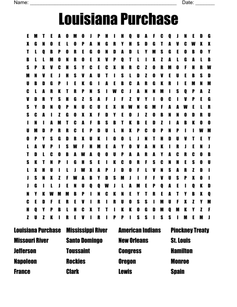 Louisiana Purchase Word Search Printable - Word Search Printable