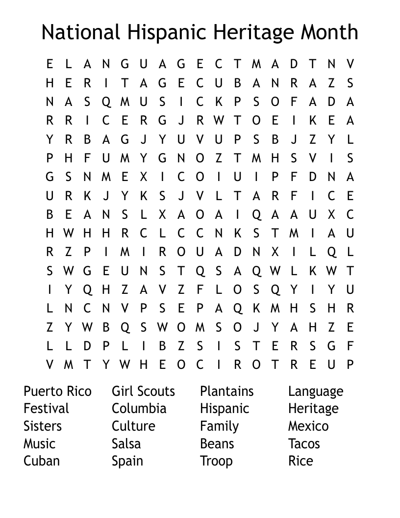 Hispanic Heritage Word Search Free Printable - Word Search Printable
