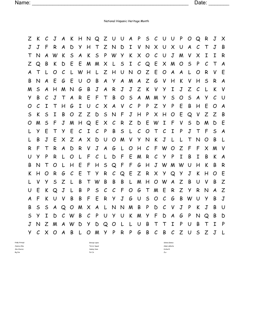 Hispanic Heritage Word Search Free Printable - Word Search Printable