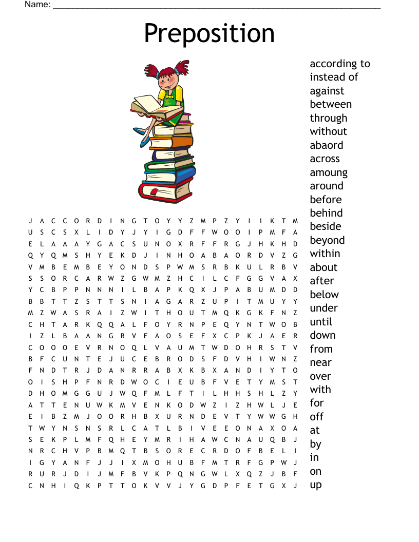 Prepositions Word Search Printable - Word Search Printable