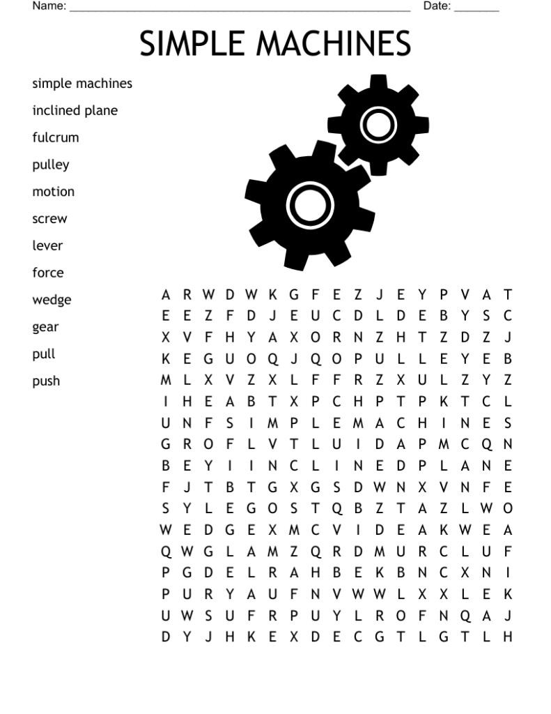 Simple Machines Word Search Printable - Word Search Printable