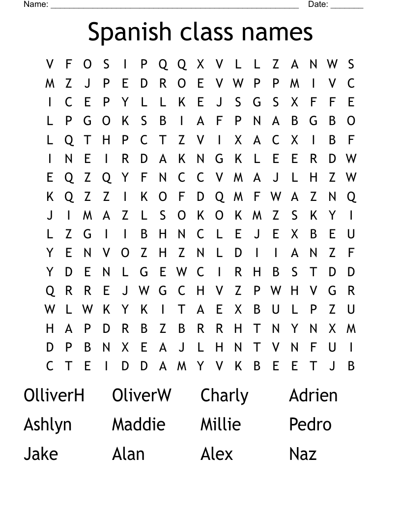 Printable Spanish Names Word Search - Word Search Printable