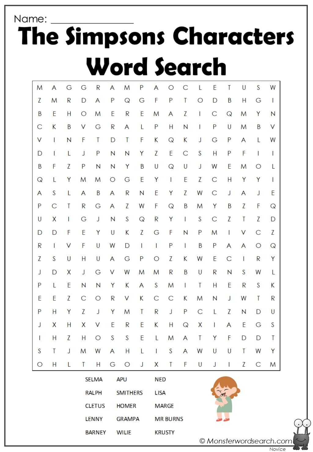 Printable Simpsons Word Search - Word Search Printable