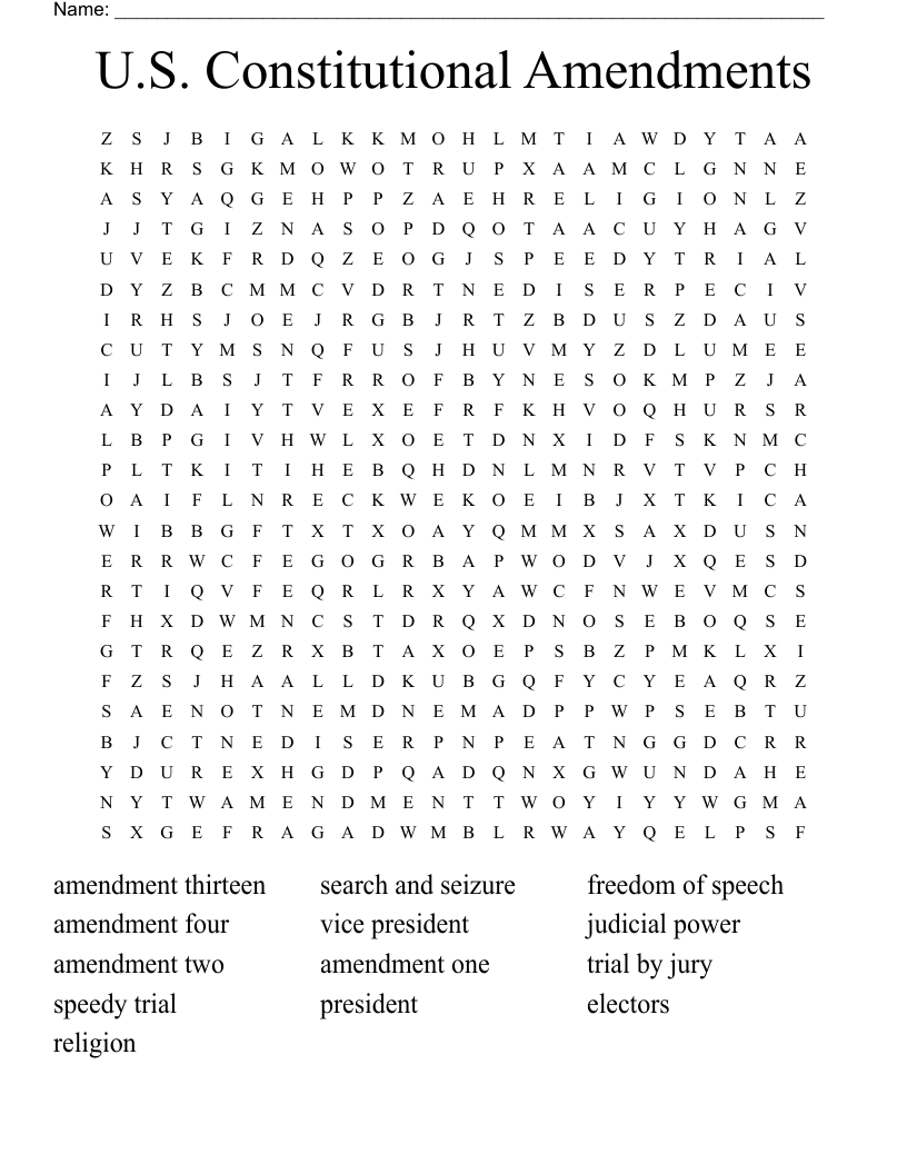Amendments Word Search Printable - Word Search Printable