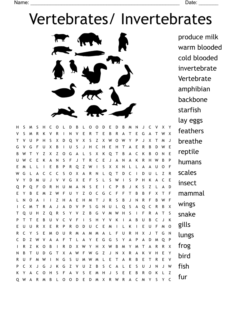 Vertebrates Word Search Printable - Word Search Printable