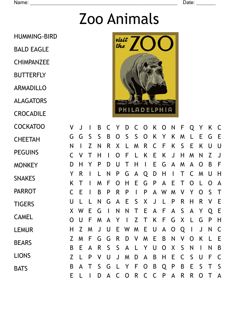 Free Printable Zoo Word Search - Word Search Printable