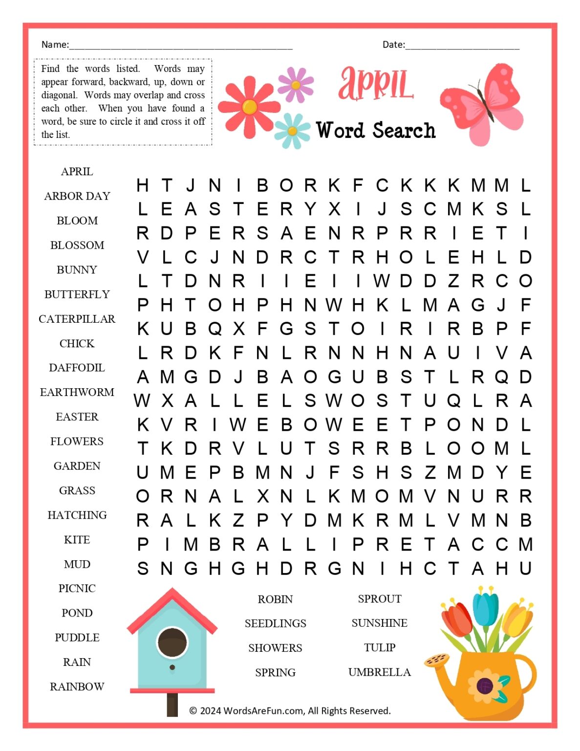 Word Search Printable April - Word Search Printable