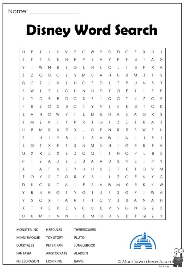 Disney Activity Printables Word Search - Word Search Printable