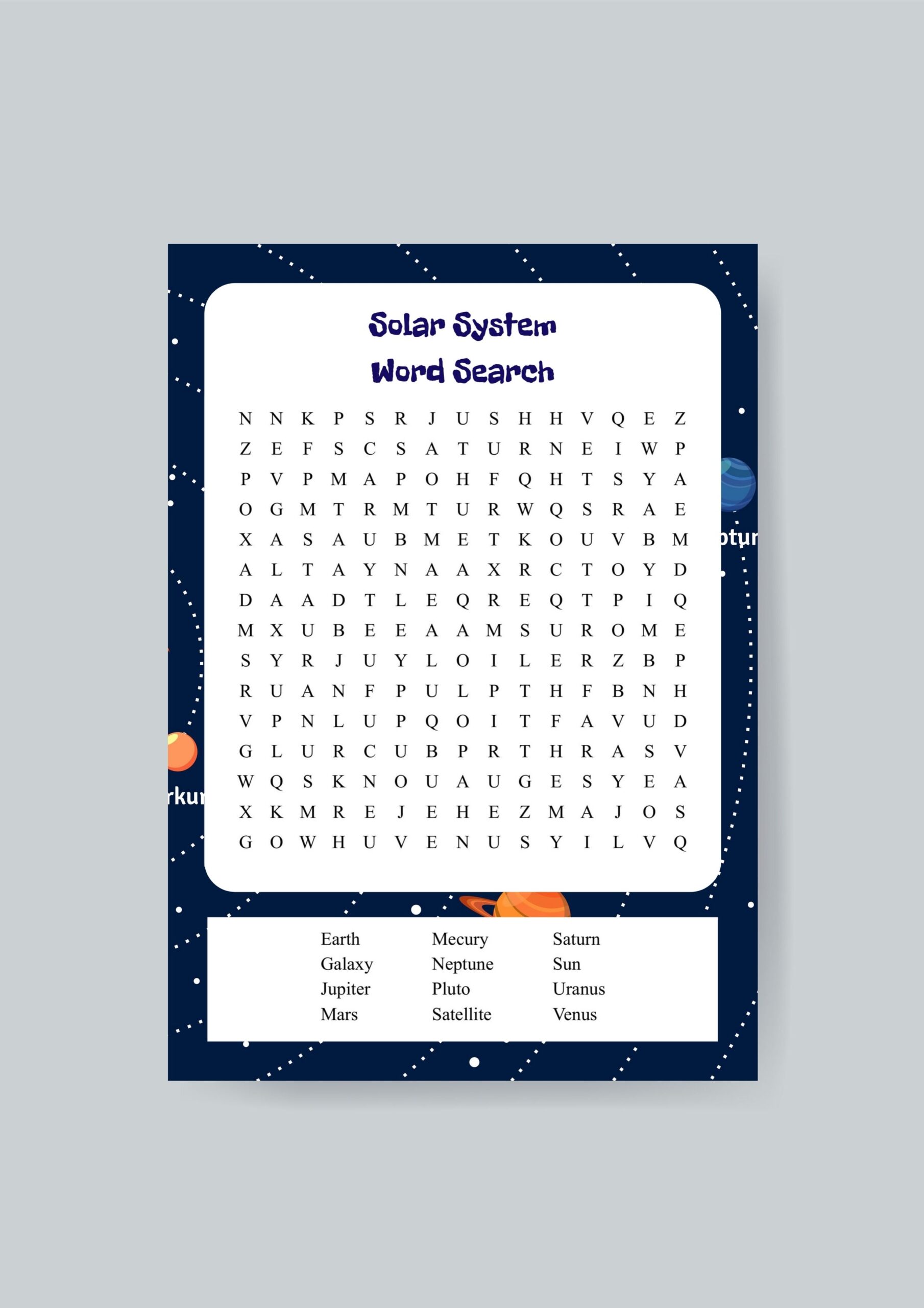Solar System Printable Word Search - Word Search Printable